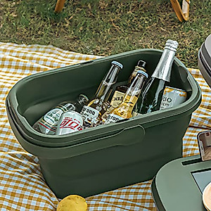 QMCAHCE Picnic Basket with Tableware and Tray Table, Foldable Basket, Collapsible Camping Basket with Handle, Portable Sink, Basin, Bucket for Hiking Yard BBQ(Green)