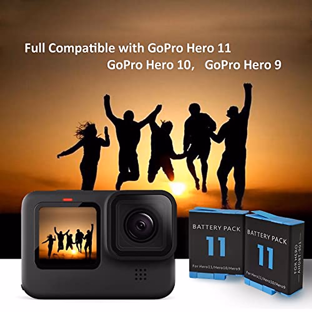 2 Pack Batteries fit for GoPro Hero 11 Black, GoPro Hero 10, GoPro Hero 9 Black, 3-Channel Battery Charger Station for Hero 11/ Hero 10/ Hero 9