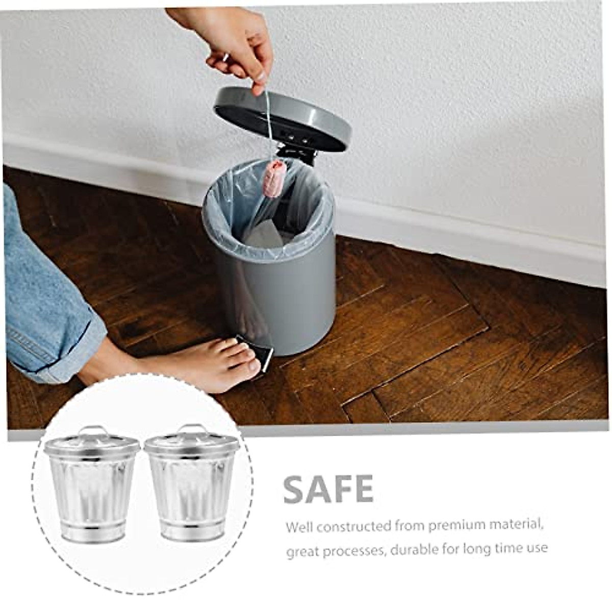 SOESFOUFU 2pcs Tin Bucket with Lid Laundry Hamper with Lid Galvanized Bucket Laundry Basket Galvanized Pot Mini Garbage Tin Garbage Can with Lid Waste Can Desktop Trash Container