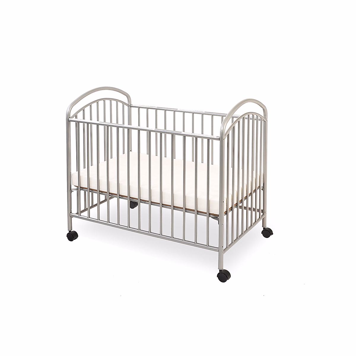 LA Baby Classic Arched Compact Size Metal Non-Folding Crib, White