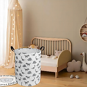 Large Dinosaur Laundry Basket 63L, ZUEXT 19.7x15.7 Inch Waterproof Collapsible Fabric Clothes Hamper, Canvas Toy Storage Bin, Nursery Bedroom Kids Boys Baby Hamper, Xmas Birthday Gift Basket