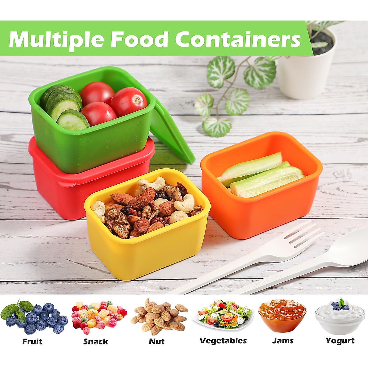 Webake Silicone Snack Containers with Lids, 6 Oz Food Containers Rectangle, Easy Open Leak Proof Lunch Box Containers for Office, Travel, Picnic (Pack of 4)