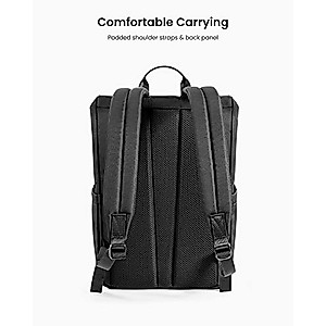 tomtoc Flap Laptop Backpack, Lightweight, Water-Resistant College Travel Casual Daypack, Slim Durable Work-pack Rucksack for 13-16 Inch MacBook Laptop, Large Capacity, 18L, Black