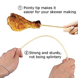 WISYOK 6" Bamboo Skewers, Bamboo Sticks, Wood Skewers for Kabob, BBQ, Marshmallow, Hot dogs, Smores, Appetiser, Chocolate Fountain, Φ=4mm (200 PCS)