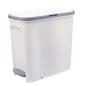 Feisco Small Trash Can with Lid,4 Gallon Trash Can with Foot Pedal and Press Type Lid,Small Bathroom Trash Can Wastebasket Garbage Container Bin for Bathroom Bedroom Kitchen Office (1, White)