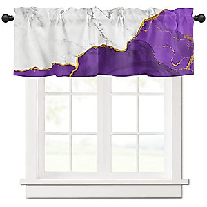 COLCE Valances for Windows Wild Marble Pattern Gold Purple White Ombre Curtain Valance for Kitchen Basement Window Curtain Decorative Rod Pocket Short Winow Valance Curtains 54" W x 18" L