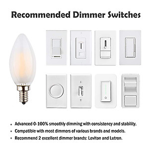 OPALRAY LED Candelabra Bulb, C35 Frosted Glass Cover, 4W Dimmable LED Filament Bulb, 40W Incandescent Bulb Equivalent, E12 Base Lamp, Warm White Light Color 2700K, Torpedo Tip, Pack of 3