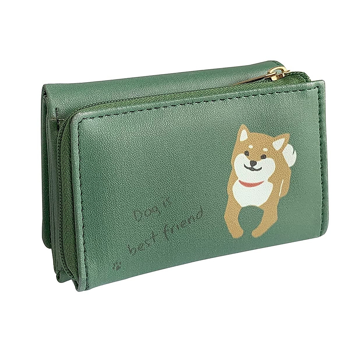 Abeille APA-1606 Mini Wallet, Tri-Fold, Shiba Inu, Khaki, Dog