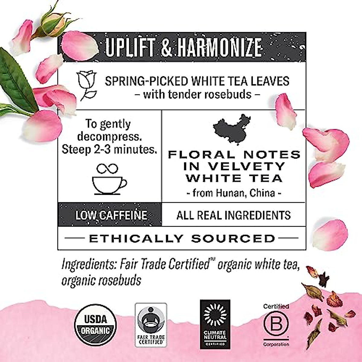 Numi Organic White Rose Tea, 16 Tea Bags, White Tea & Fragrant Rosebuds, Low Caffeine (Packaging May Vary)