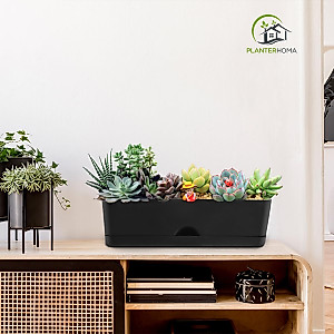 5 Pack Window Boxes Planters 16 Inches Rectangular Planter Herb Planter Boxes Large Plastic Flower Pots Rectangle Black Planter Outdoor and Indoor Succulent Window Sill Planter Self Watering Pots