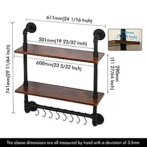 KES Bathroom Shelves Industrial Pipe Shelving Pipe Shelves 24-Inch Shelves with Bar Industrial for Wall Bathroom Rustic Farmhouse 2 Tier Iron Wall Mounted Black, BTR501S60-BK