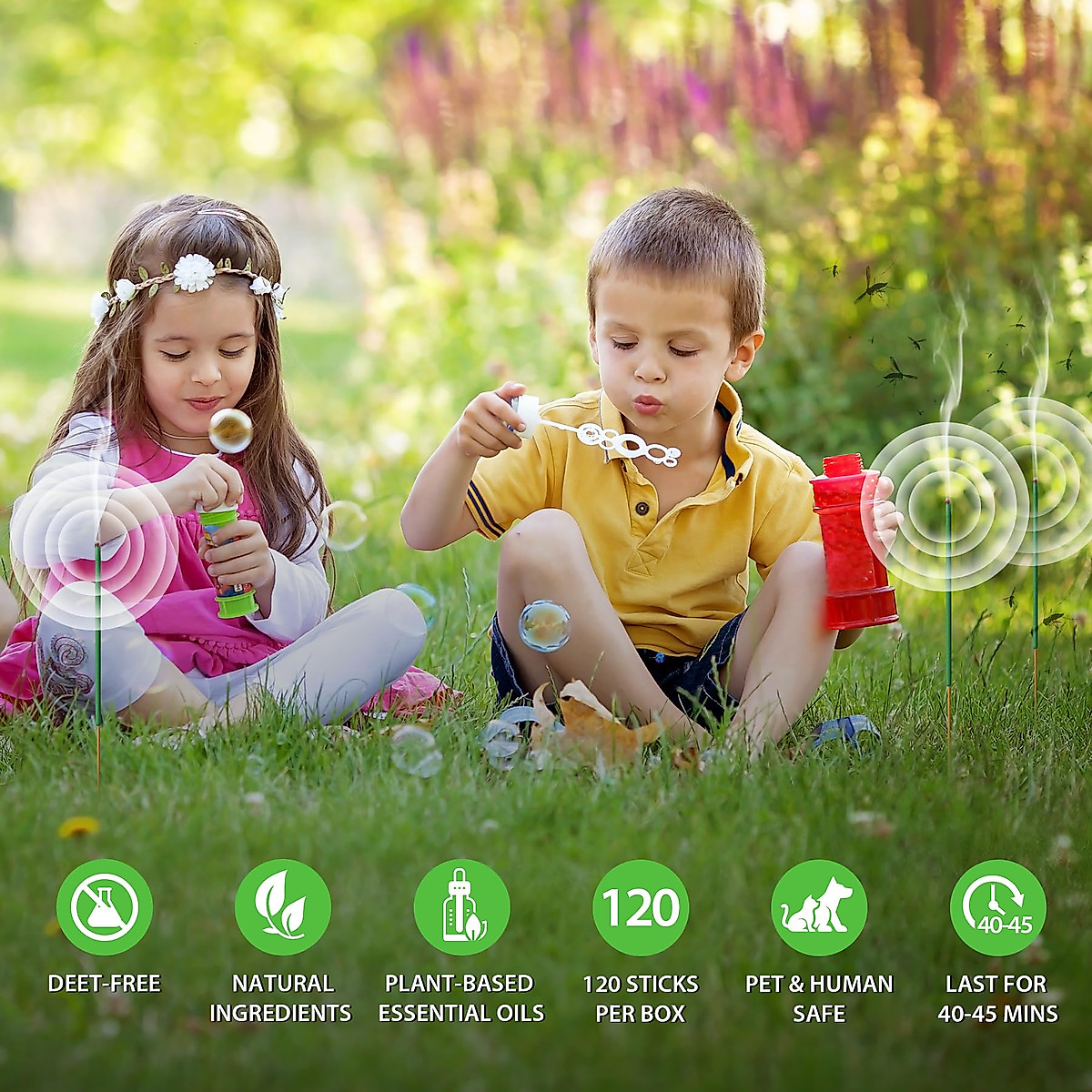 TRAP IT! Mosquito Repellent Outdoor Patio, 120 PCS Natural Plant-Based Citronella Oil Incense Sticks Indoor Home Pet Family Safe, DEET Free Bug Insect Control Repellent for Yard Garden Camping Fishing