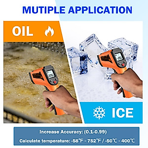 Digital Infrared Thermometer Gun Non-Contact Grip Infrared Laser Thermometer Temperature Gun -58℉~ 752℉ for Instant Read Meat Digital Kitchen Thermometer for Cooking Oil Deep Fry BBQ