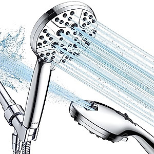 FASDUNT High Pressure Shower Head with Handheld, 8-mode Shower Heads with 80" Extra Long Stainless Steel Hose & Adjustable Bracket, Built-in Power Wash to Clean Tub, Tile & Pets - Chrome