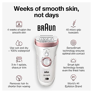 Braun Epilator Silk-épil 9 9-985, Facial Hair Removal for Women, Hair Removal Device, Shaver, Cordless, Rechargeable, Wet & Dry, Facial Cleansing Brush