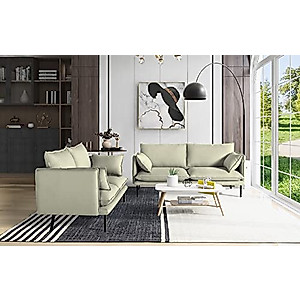EMKK Loveseat Sofa 78.5’’ Couch w/ 2 Pillows Upholstered Love Seats Furniture with Square Arm/Thick Padding for Bedroom Living Room, Small Spaces, Dorm, Beige