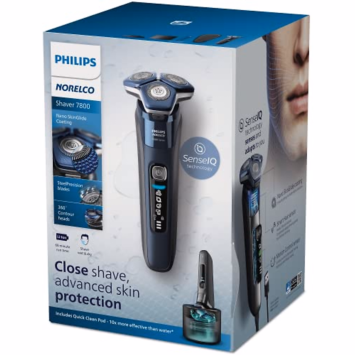 Philips Norelco Shaver 7800, Rechargeable Wet & Dry Electric Shaver with SenseIQ Technology, Quick Clean Pod, Charging Stand, Travel Case and Pop-up Trimmer, S7885/85