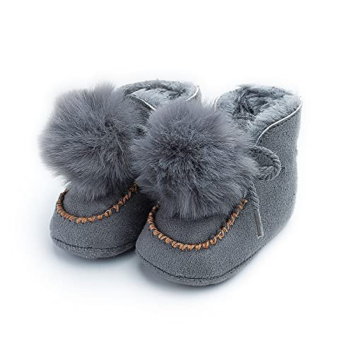 Infant Babys Boys Girls Winter Hair Ball Fluffy Cotton Shoes Toddler Shoes Babys Shoes Cotton Boots Size 7 Boys Shoes (Grey, 12 Months)