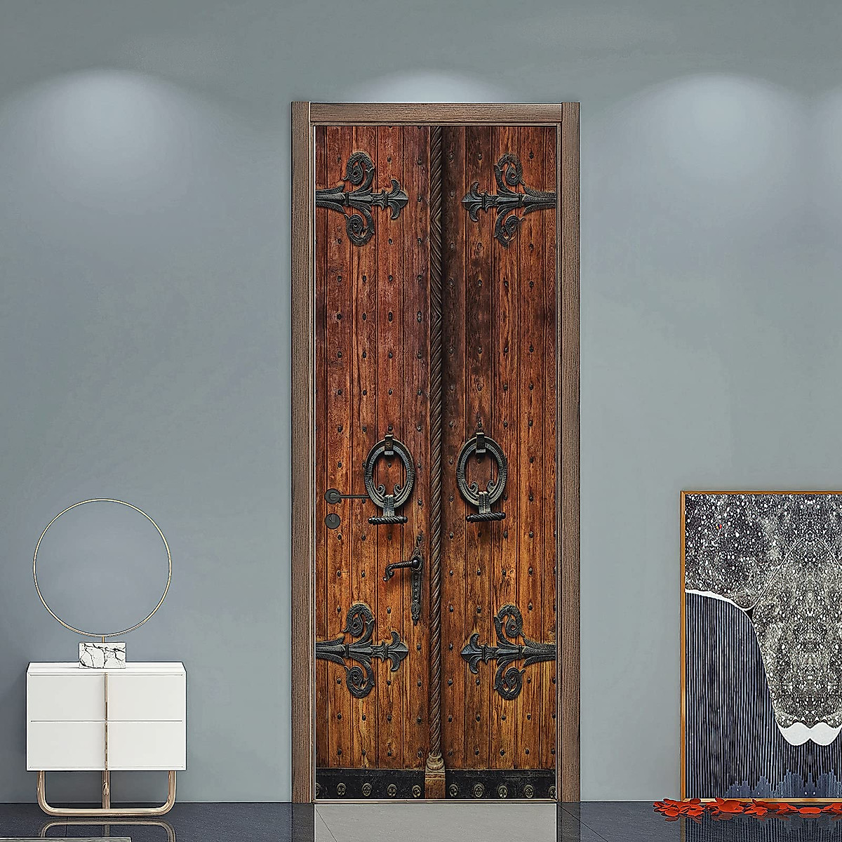 artfanke 3D Realistic Wooden Pattern Door Sticker Peel and Stick - Retro Wood Murals Wallpaper - Waterproof Door Decal for Home Decor 30.3"x78.7"(2 Sheets/Set)