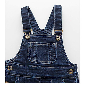 KIDSCOOL SPACE Baby & Little Boys/Girls Denim Overalls,Jean Workwear,Deep Blue,18-24 Months
