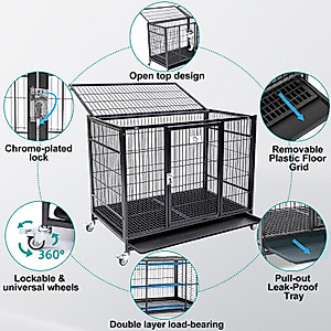 New 37" Homey Pet Stackable Open Top Heavy Duty Dog Pet Cage Kennel w/Tray, Floor Grid, and Casters (2 Tiers)