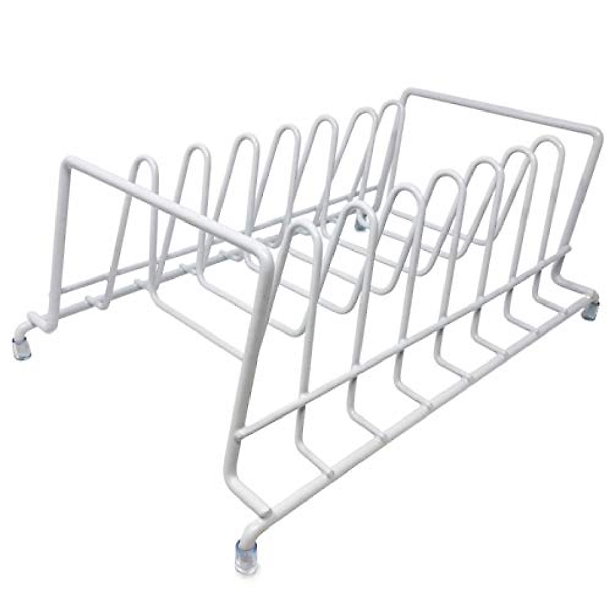 HUJI Plates Holder Pots Pans Lid Organizer Rack for Cabinet, Pantry or Kitchen Counter (ONE, WHITE)