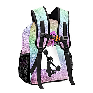 Deven Cheerleader Girl Rainbow Glitter Personalized Kids for Boy/Girl Teen Primary School Daypack Travel Bag Bookbag
