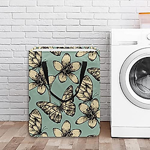 Butterfly Green Laundry Basket Collapsible Storage bin with Handles for Hamper,Kids Room,Toy Storage