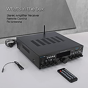 Pyle Wireless Bluetooth Home Stereo Amplifier-Multi-Channel 200W Power Amplifier Home Audio Receiver System w/Optical/Phono/Coaxial,FM Radio,USB/SD,AUX,RCA,Mic in-Antenna,Remote-Pyle PDA4BU