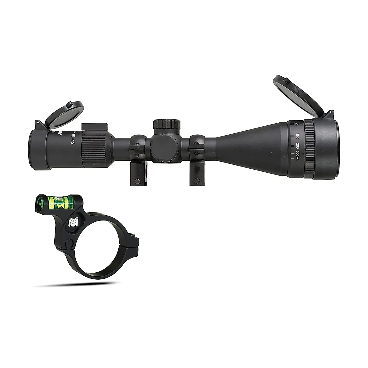 Monstrum Guardian 4-12x50 AO Rifle Scope with Parallax Adjustment | Black | Monstrum Rifle Scope Level Bubble | 1 inch Diameter | Bundle