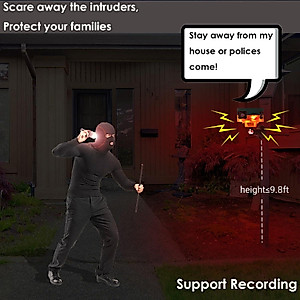 HULPPRE Solar Outdoor Motion Sensor Alarm-Dog Barking&Gunshot Sound,130db Loud Noise Maker,Support Recording,13 Kinds of Sound Strobe Light with USB,Say Goodbye to The Intruders