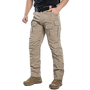 NAVEKULL Men's Outdoor Tactical Pants Rip Stop Lightweight Waterproof Military Combat Cargo Work Hiking Pants Khaki
