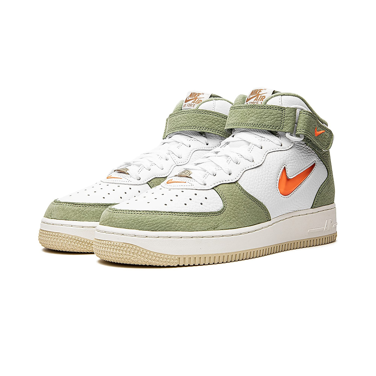 Nike mens Air Force 1 Mid Qs, White/Oil Green/Sail/Total Ora, 9