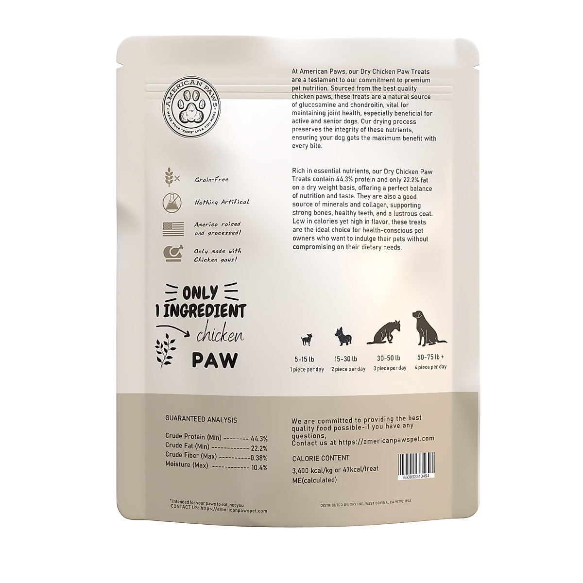 American Paws Dehydrated Chicken Feet Dog Treats, Only One Ingredient, No Additives, Made and Sourced in USA, (About 28-Pack), 1lb