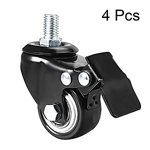 uxcell 1.5 Inch Swivel Caster Wheels PU 360 Degree Threaded Stem Caster Wheel with Brake, M10 x 15mm, 330lb Total Load Capacity, Pack of 4