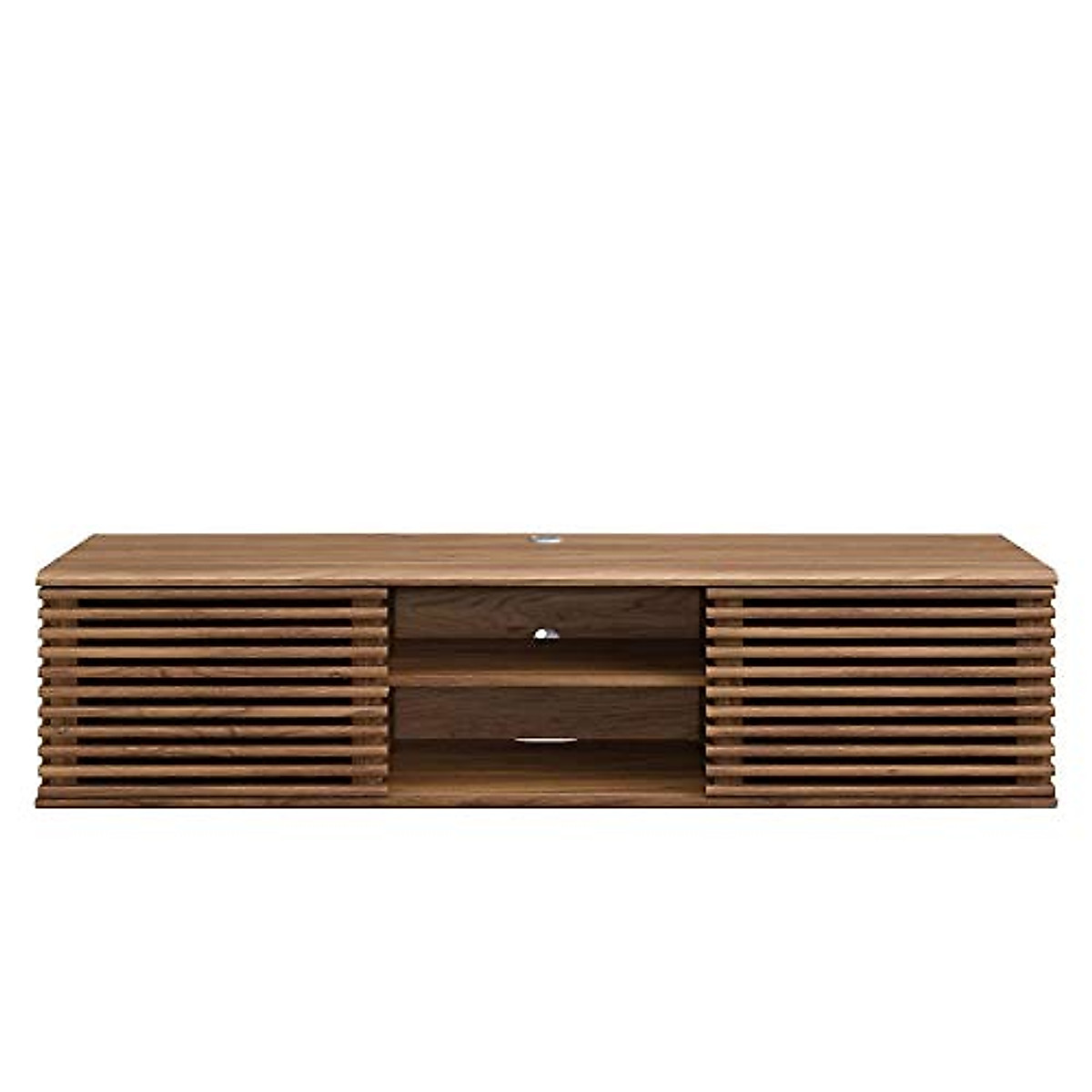 Modway Render 60" Mid-Century Modern Wall Mount Media Console TV Stand, 60 Inch, Walnut