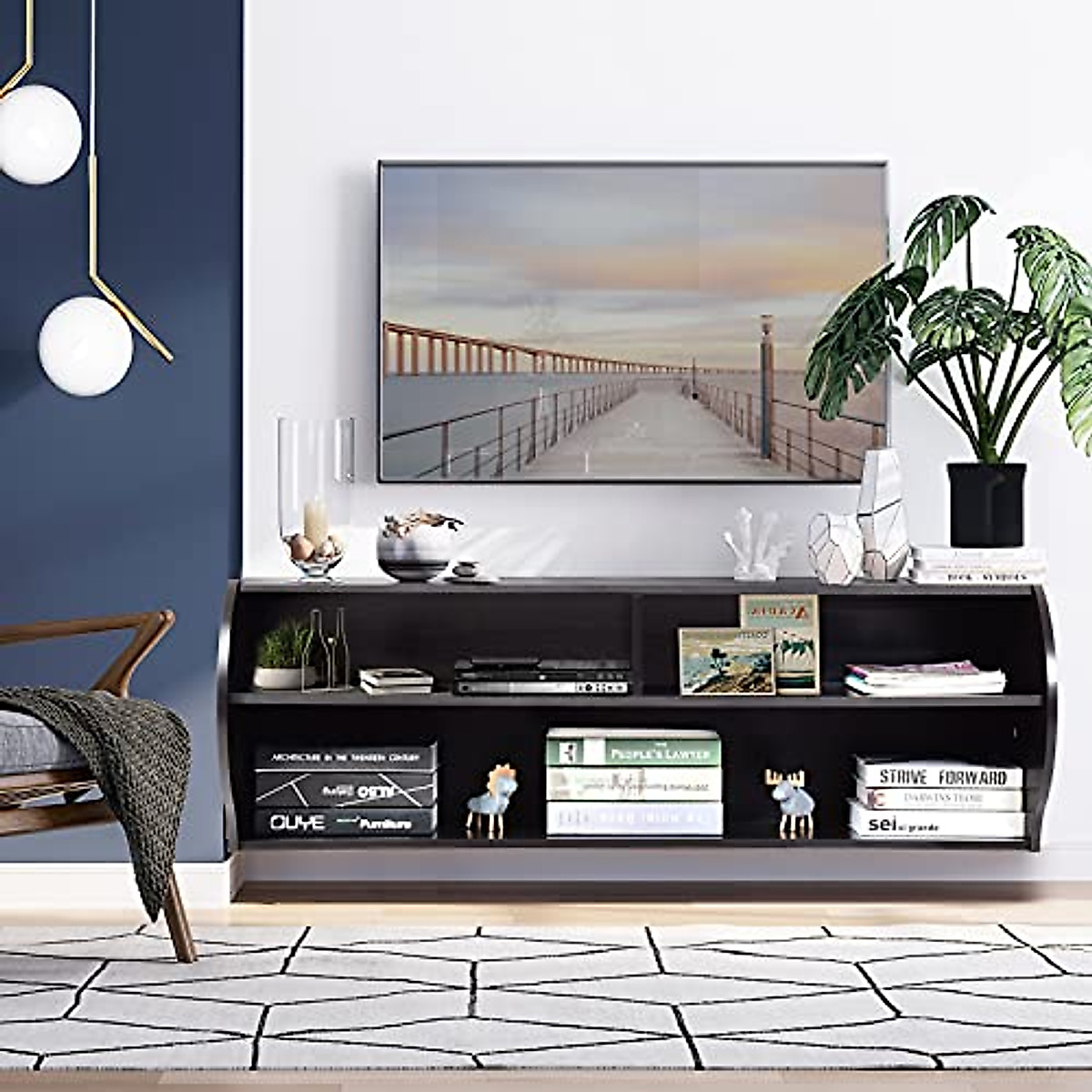 Tangkula Wall Mounted Media Console, Floating TV Stand Cabinet, 2 Tier Modern Wall Mount TV Component Shelf for Home Living Room Office, Wall Mounted Audio/Video Shelf (Coffee)