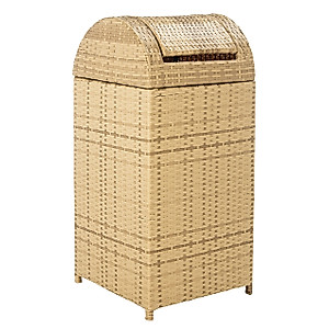 SAFAVIEH Outdoor Collection Mazeli Natural Woven Swing Top Dome Lid Trash Bin (Fully Assembled) PAT7511D