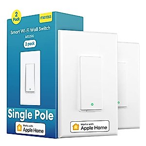 Meross Smart Light Switch Supports Apple HomeKit, Siri, Alexa, Google Assistant & SmartThings, 2.4GHz Wi-Fi Light Switch, Neutral Wire Required, Single Pole, Remote Control Schedule, 2 Pack