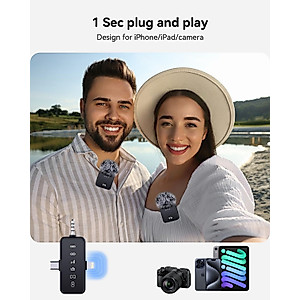 PQRQP 3 in 1 Microphone for iPhone/Android/Camera, Wireless Lavalier Microphone, 328ft Transmission, 18H Battery Life, Mini Microphone for Record Interview, Vlogs, YouTube, Tiktok
