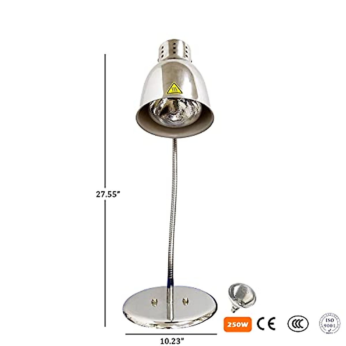 KOUWO Commercial Food Heat Lamp with Bulb Fried Food Warming Lamps Hot Food Warmer Lights for Buffet Bar Parties Catering (Silver(Single Head))