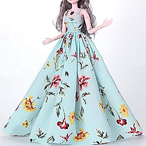 Panda Legends Blue Floral Doll Dress Handmade Evening Gown Casual Wear Doll Wedding Party Dress Doll Clothes for 23 inch Doll, for 1/3 dolls
