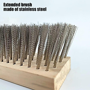 Stainless Steel Wire Broom Deck Scrub Brush with Long Handle, Stiff Metal Bristle Brush, Heavy Duty Floor Brush for Outdoor Patio Deck Garden