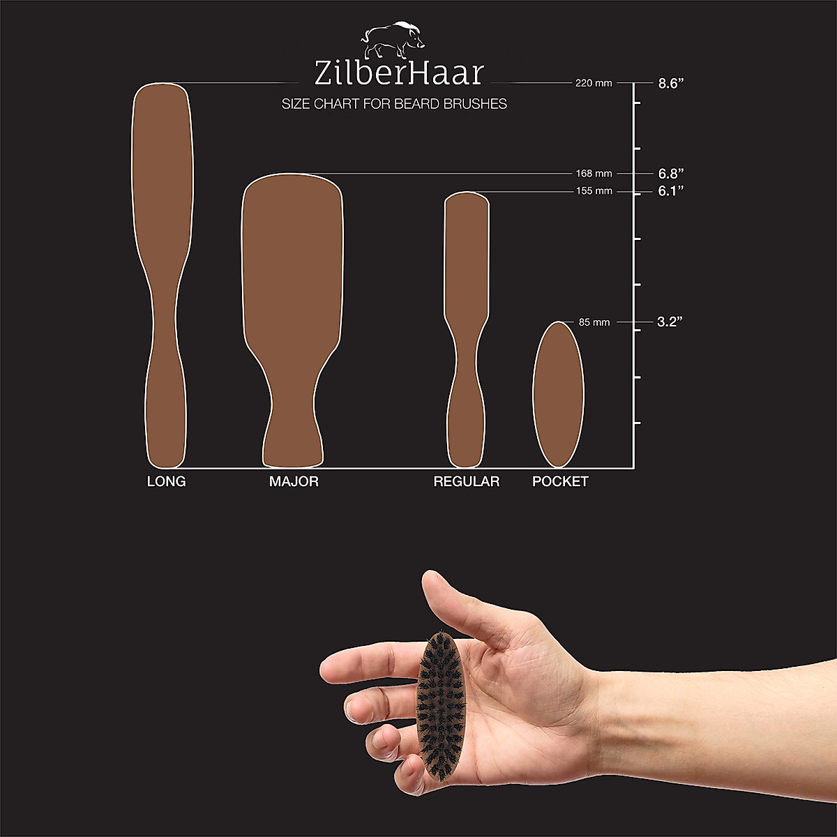 ZilberHaar Beard Brush Regular + Pocket Beard and Mustache Brush with Stiff Boar Bristles