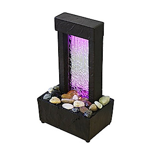 Nature's Mark 10" H Crackled Glass Light Show Tabletop Water Fountain with Natural River Rocks and Color Changing LED Lights (Cordless)