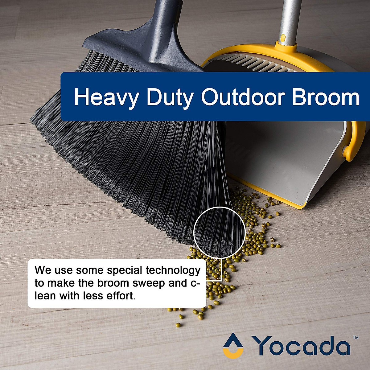 Yocada Heavy-Duty Broom Outdoor Indoor Commercial 3 PCS Perfect for Courtyard Garage Lobby Mall Market Floor Home Kitchen Room Office Pet Hair Rubbish 54Inch