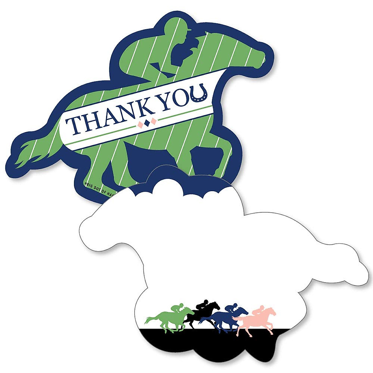 Big Dot of Happiness Kentucky Horse Derby - Shaped Cards - Race Party Thank You Note with Envelopes - Set of 12