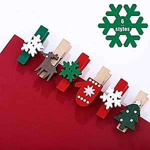 Boao Christmas Wood Clips Christmas Tree Photo Clips Elk Gloves Snowflake Clothespins DIY Photo Pegs for Home School Art Craft Decor (120 Pieces)