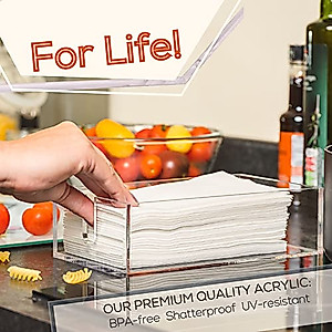 Acrylic Napkin Holder - Guest Towel Holder Tray for Bathroom, Kitchen or Dinner Table - Clear as Glass with Nonslip Feet - an Elegant Dispenser to Show Off your Hand Towels