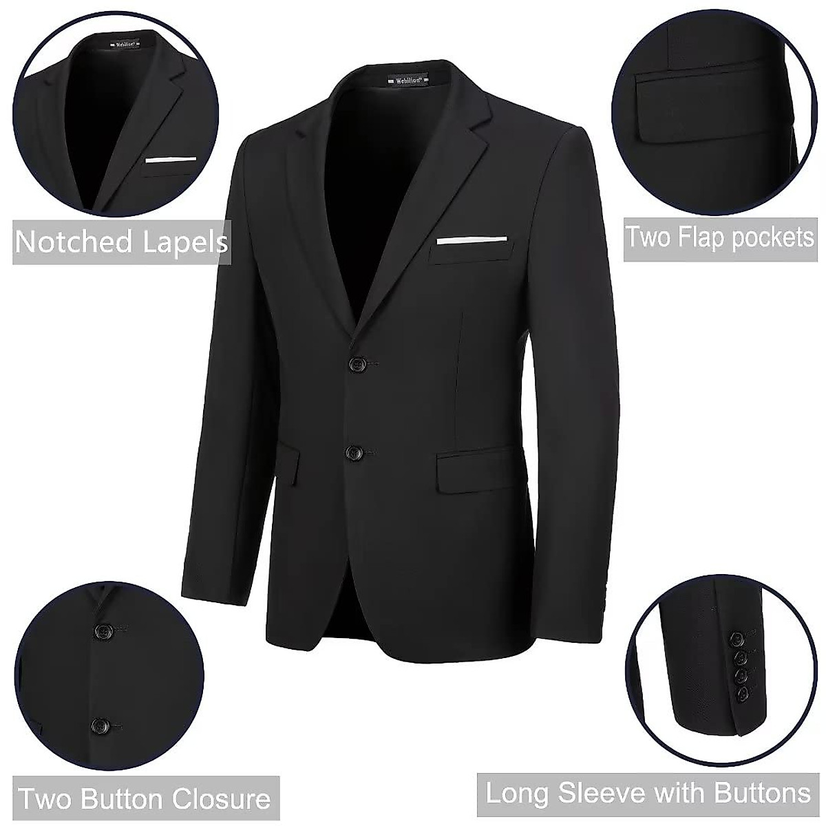 Men's Suits Slim Fit 2 Piece Black Suits Tux Regular Fit for Men Wedding Suit Prom Homecoming Outfits Dress Blazer Pants Set Size M